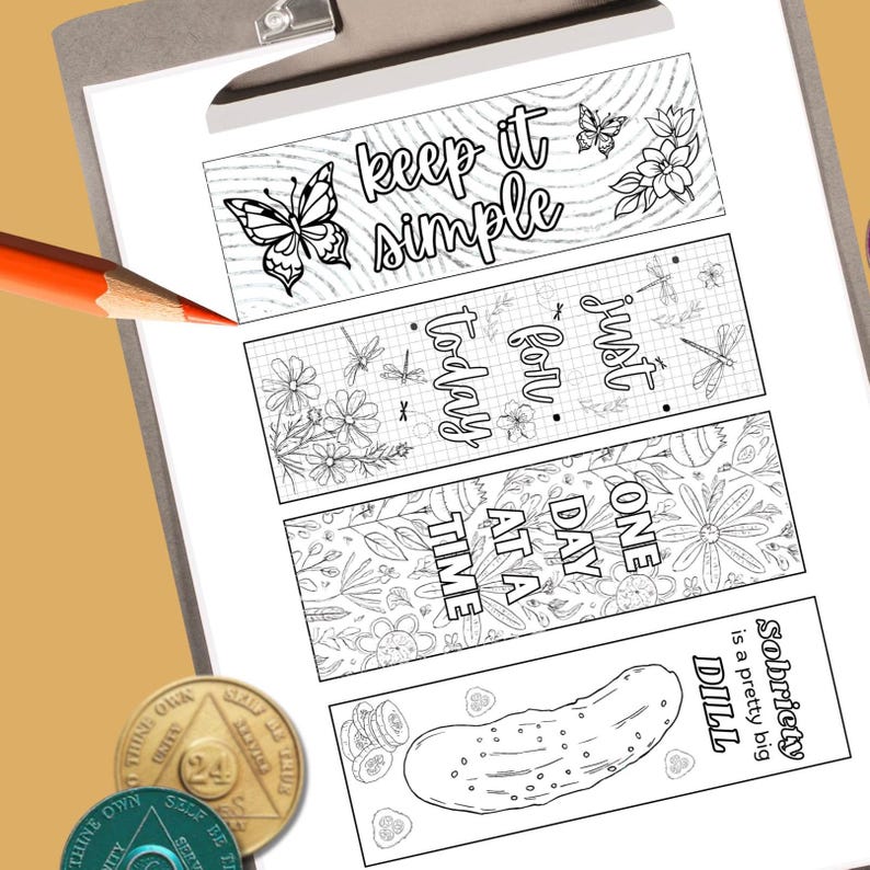 Recovery Coloring Bookmarks Printable | One Day at a Time - Etsy