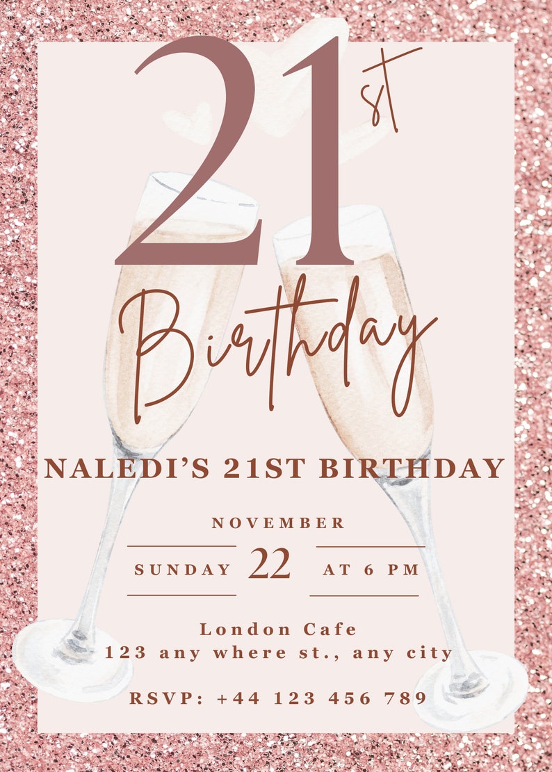 Rose Gold 21st Birthday Invitation - Etsy