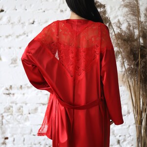 Red Satin Robe, Luxury Robe, Bridesmaid Robe, Red Silk Robe, Wrap Robe ...