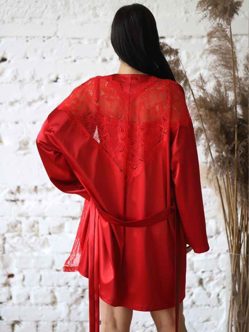 Red Satin Robe, Luxury Robe, Bridesmaid Robe, Red Silk Robe, Wrap Robe ...