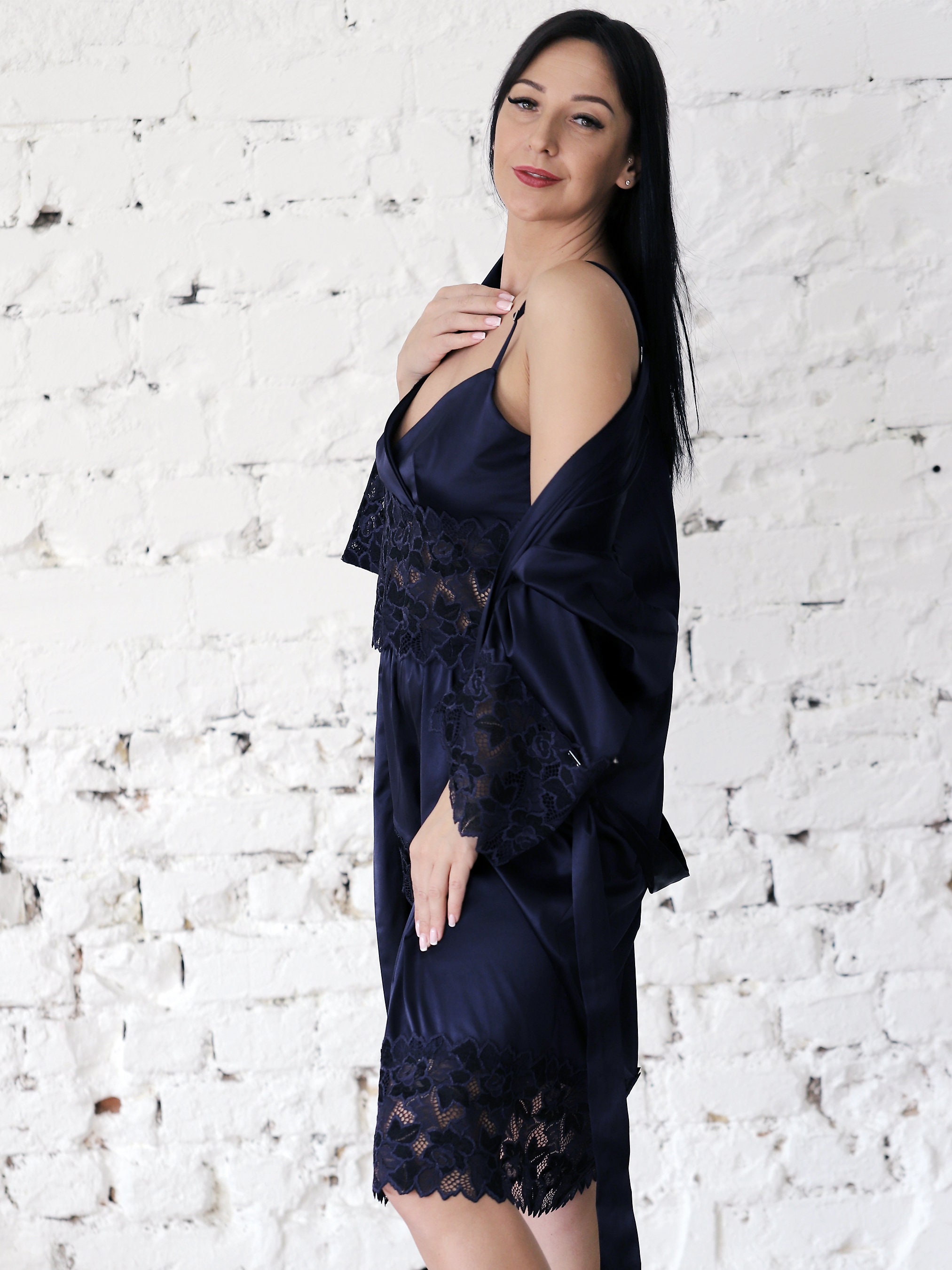 Blue Satin Robe, Bridesmaid Robe, Blue Silk Robe, Wrap Robe, Bridesmaid ...