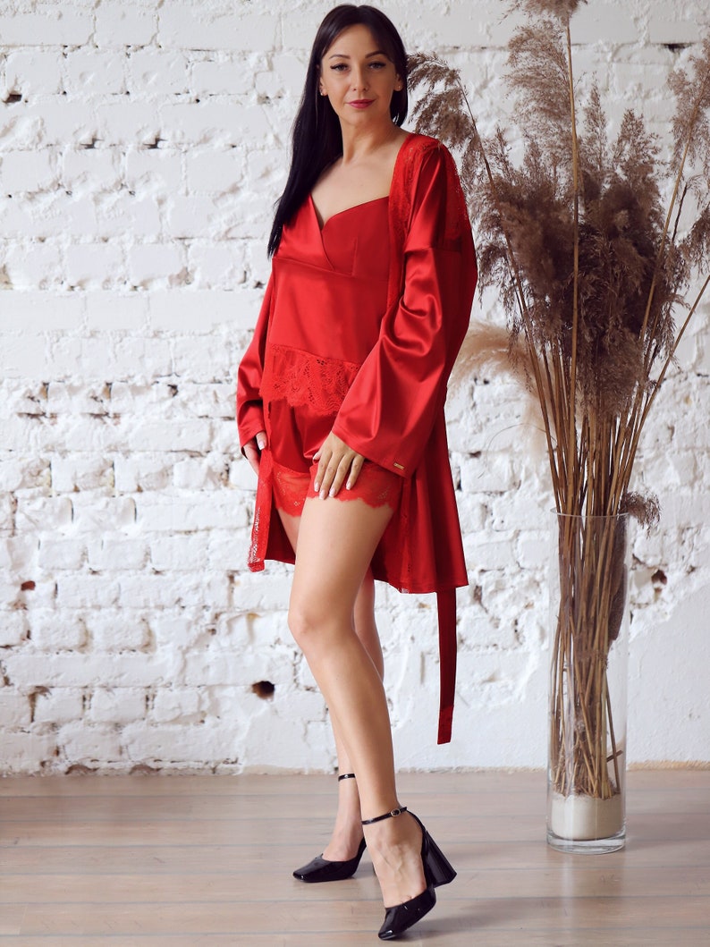 Red Satin Robe, Luxury Robe, Bridesmaid Robe, Red Silk Robe, Wrap Robe ...