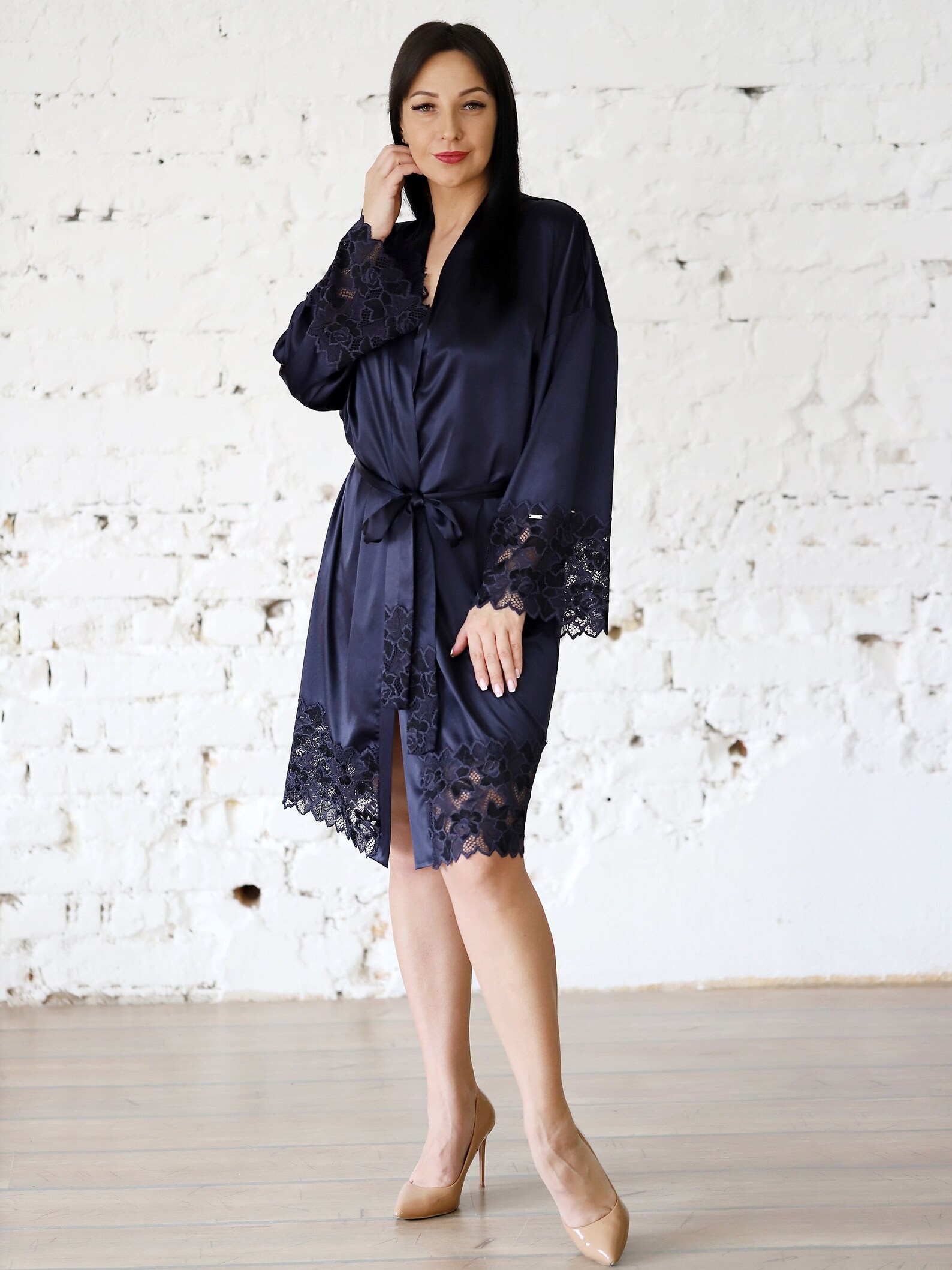 Blue Satin Robe, Bridesmaid Robe, Blue Silk Robe, Wrap Robe, Bridesmaid ...