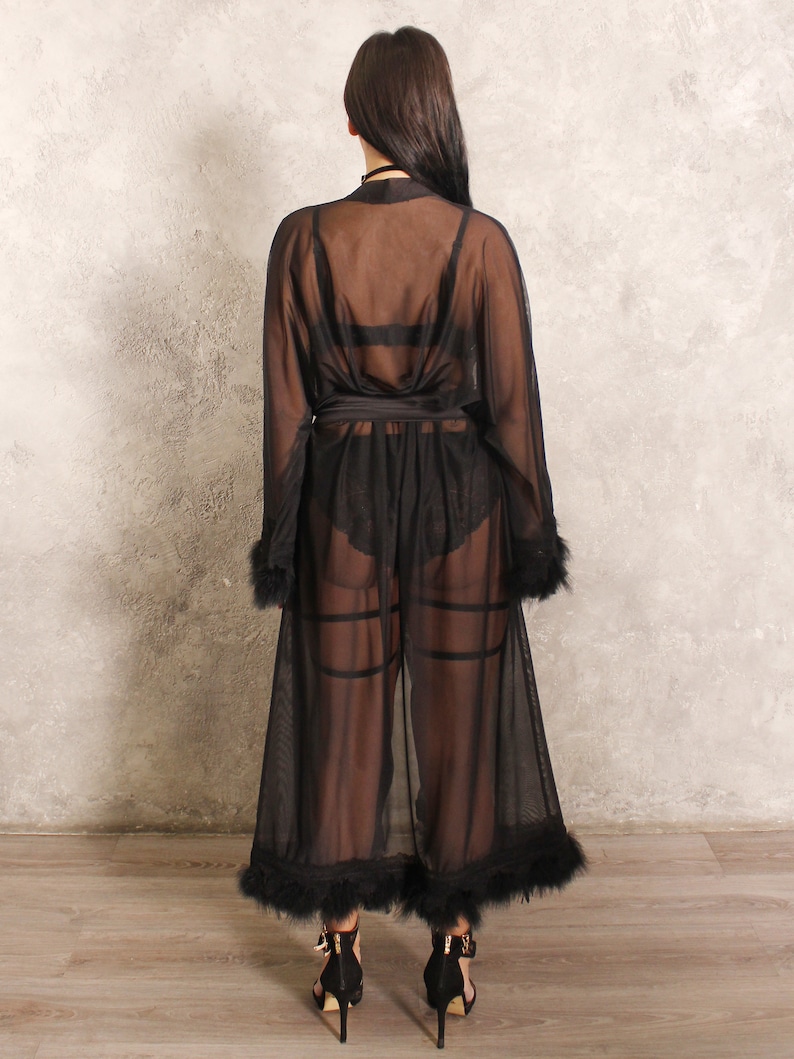 Black Mesh Robe "freya", Boudoir Robe, Wrap Robe, Sexy Long Dressing ...