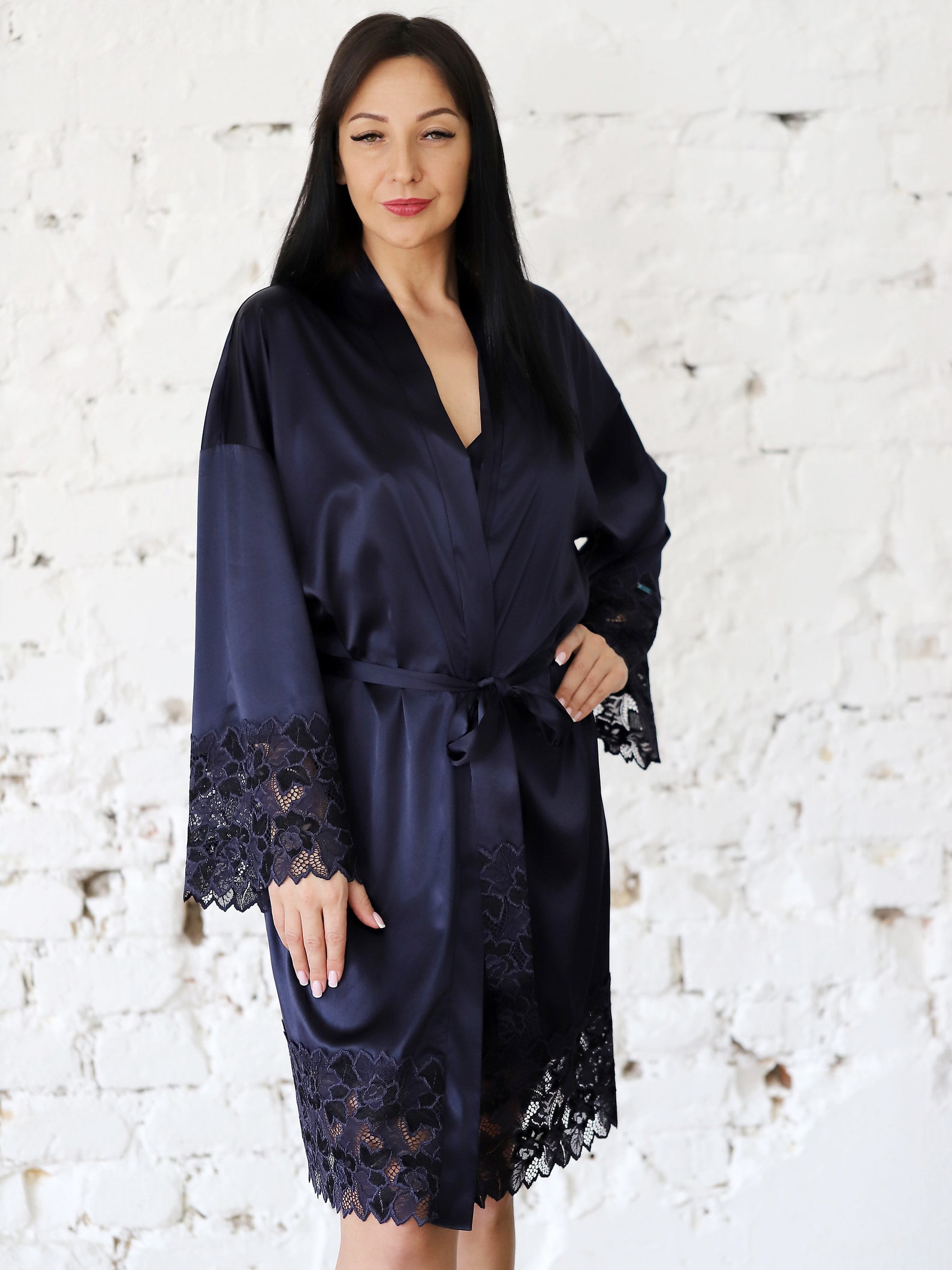 Blue Satin Robe, Bridesmaid Robe, Blue Silk Robe, Wrap Robe, Bridesmaid ...