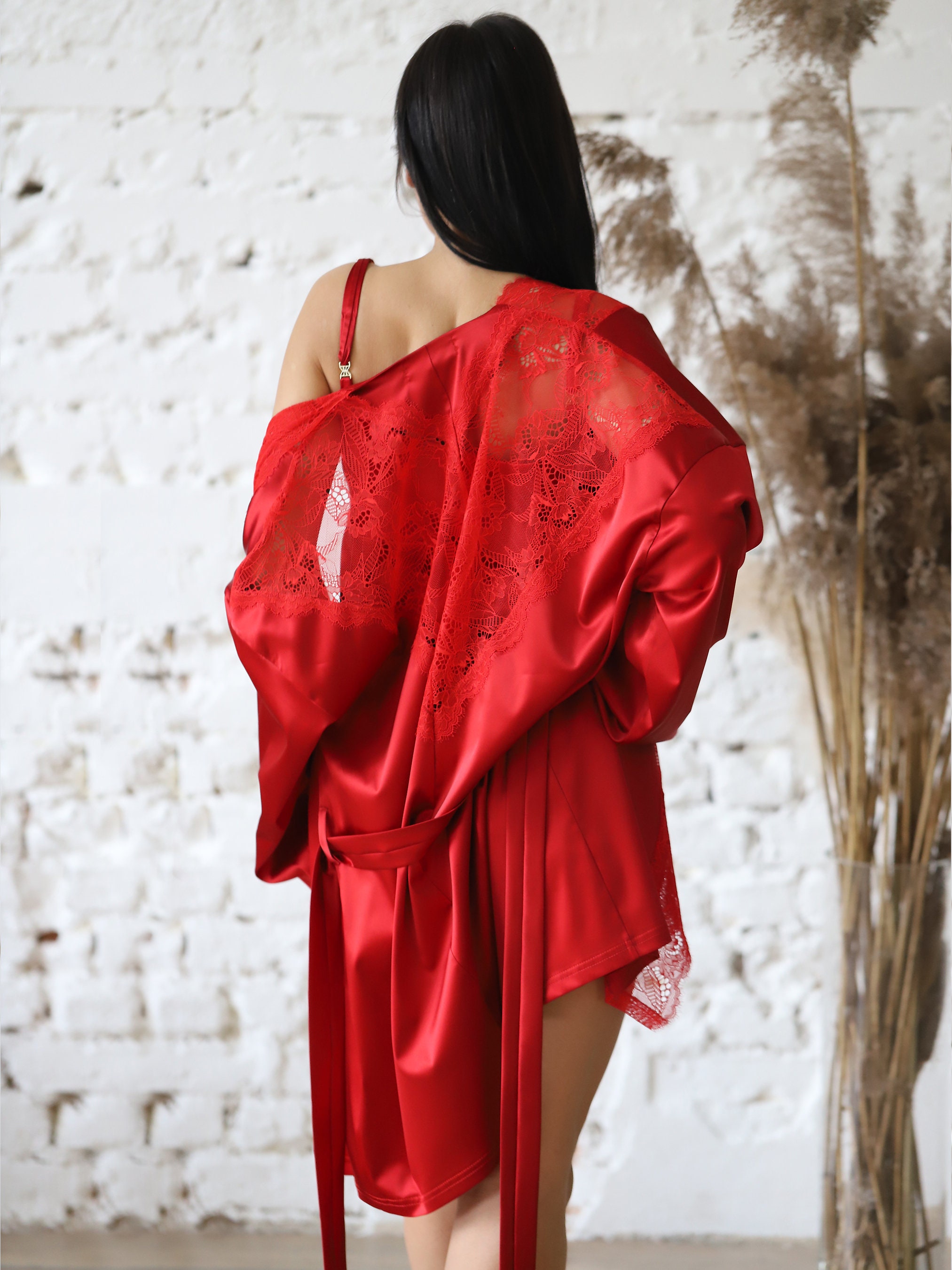 Red Satin Robe, Luxury Robe, Bridesmaid Robe, Red Silk Robe, Wrap Robe ...