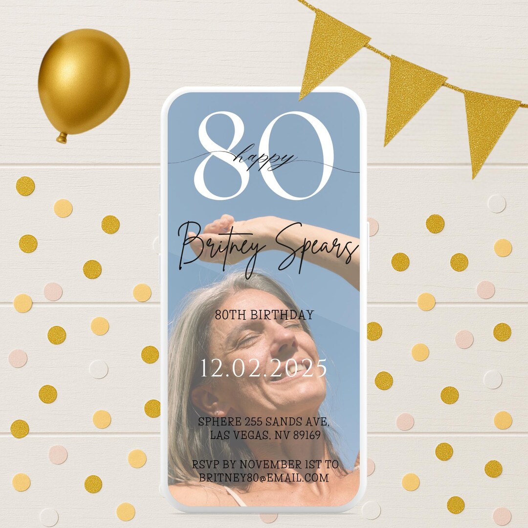 80th Birthday Video Invitation Template | Editable | Digital Download ...