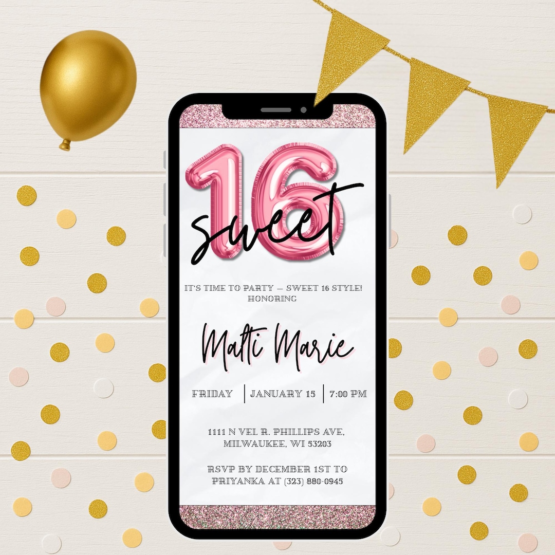 Sweet 16 E-vite Template | Editable Birthday Invitation (digital ...