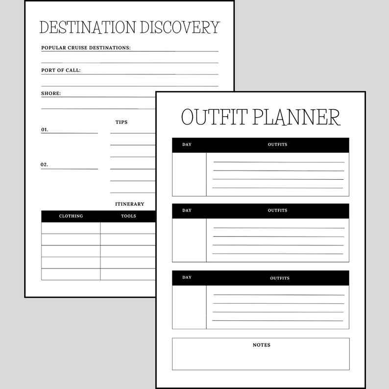 Cruise Planner Printable Travel Itinerary Destination Planner Packing ...