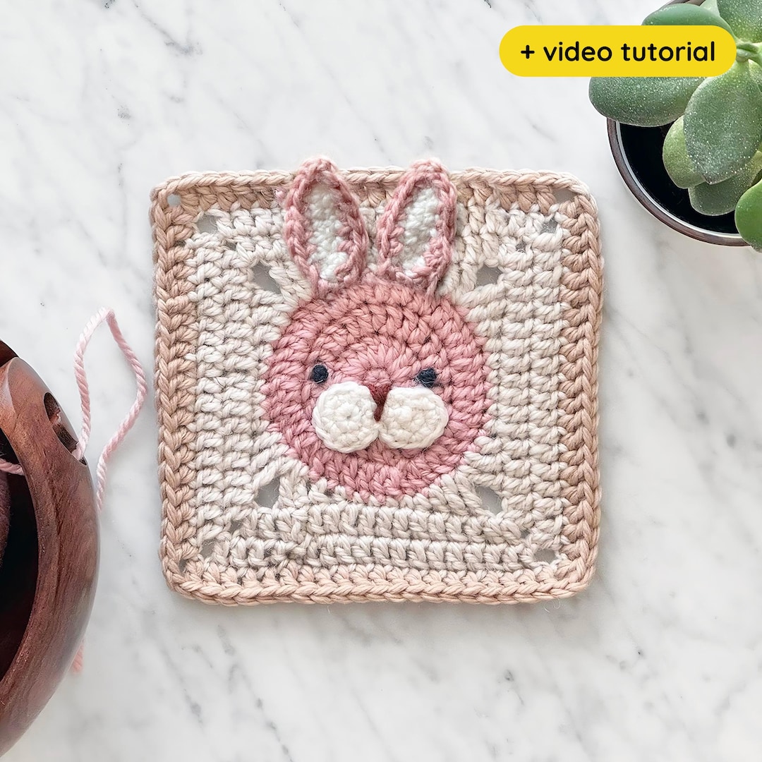 Rabbit Granny Square Crochet Pattern With Video: Bunny Pet Animal Baby ...