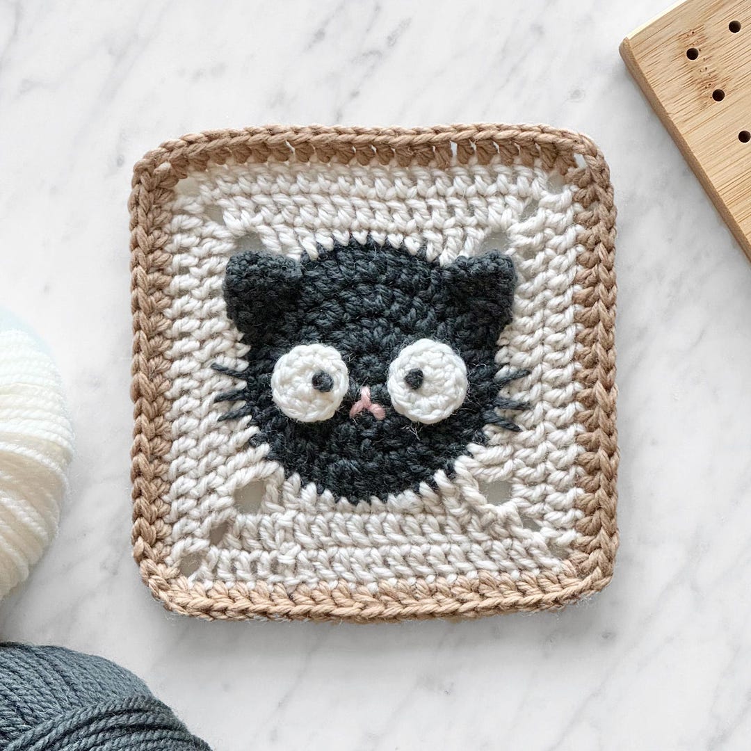 Cat Granny Square Crochet Pattern With Tutorial Video Kitty Pet Animal ...