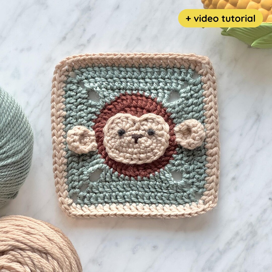 Monkey Granny Square Crochet Pattern With Video: Forest Jungle Animal ...