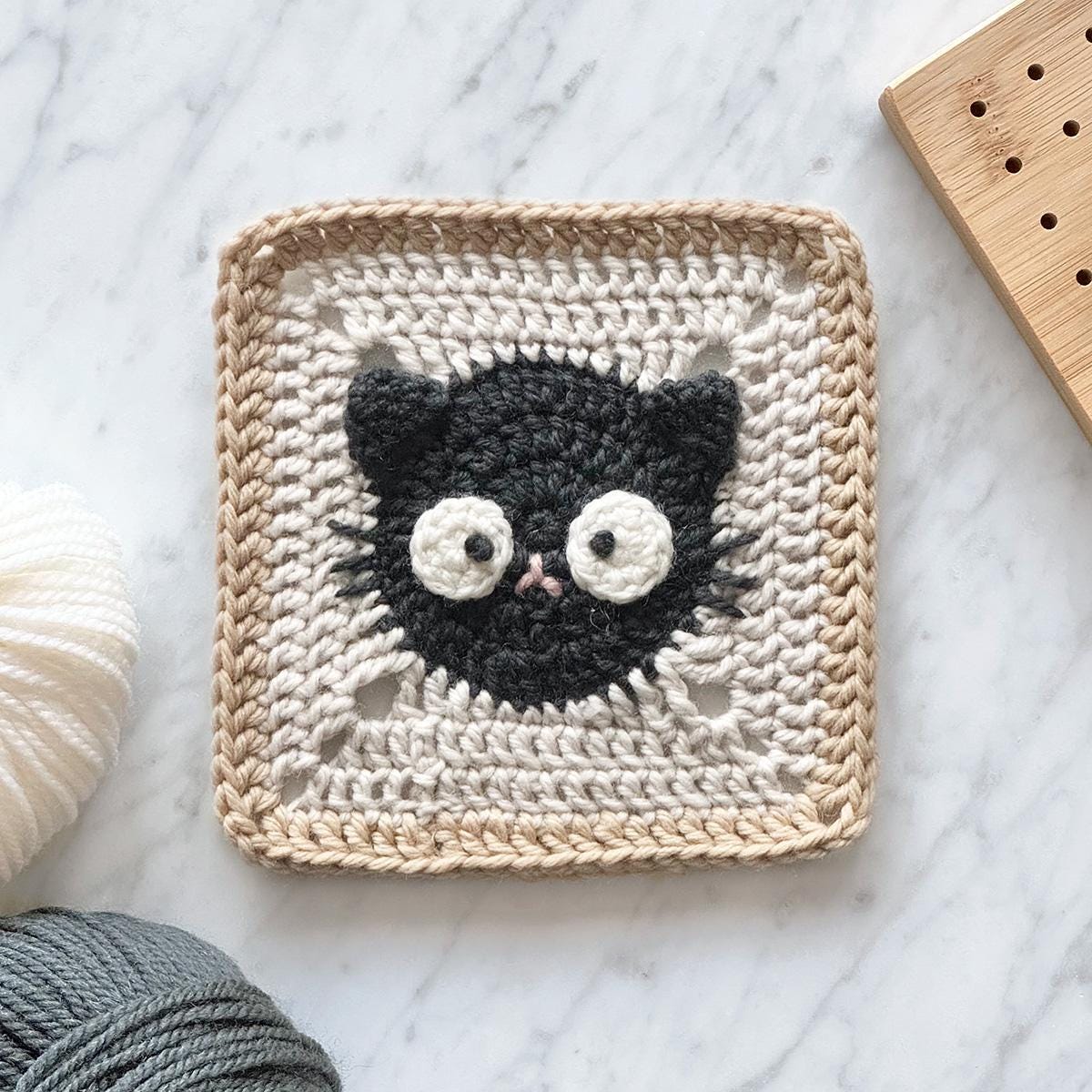 Cat Granny Square Crochet Pattern With Tutorial Video Kitty Pet Animal ...