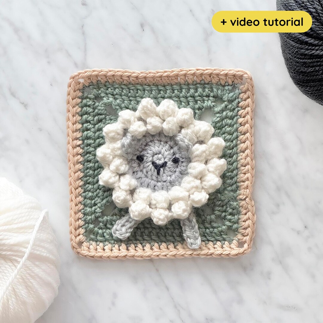 Sheep Granny Square Crochet Pattern With Video: Woolly Lamb Animal Baby ...