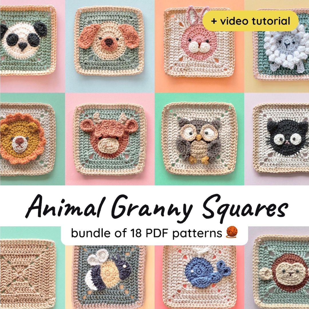 Animal Granny Square Crochet Patterns (18) ⸱ Cat ⸱ Dog ⸱ Rabbit ⸱ Owl ...
