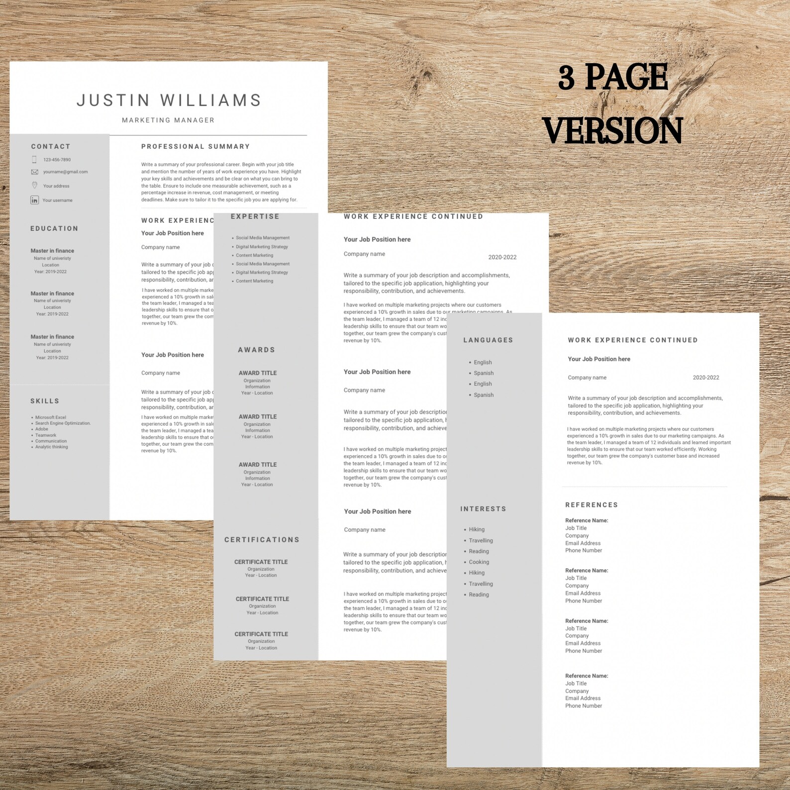 Professional Resume Template for Google Docs and Microsoft Word, Modern ...