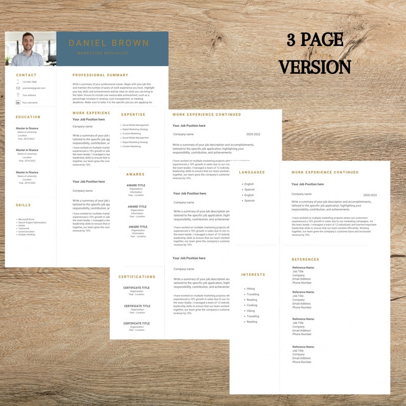 Professional Resume Template With Photo, Resume for Docs and Word ...