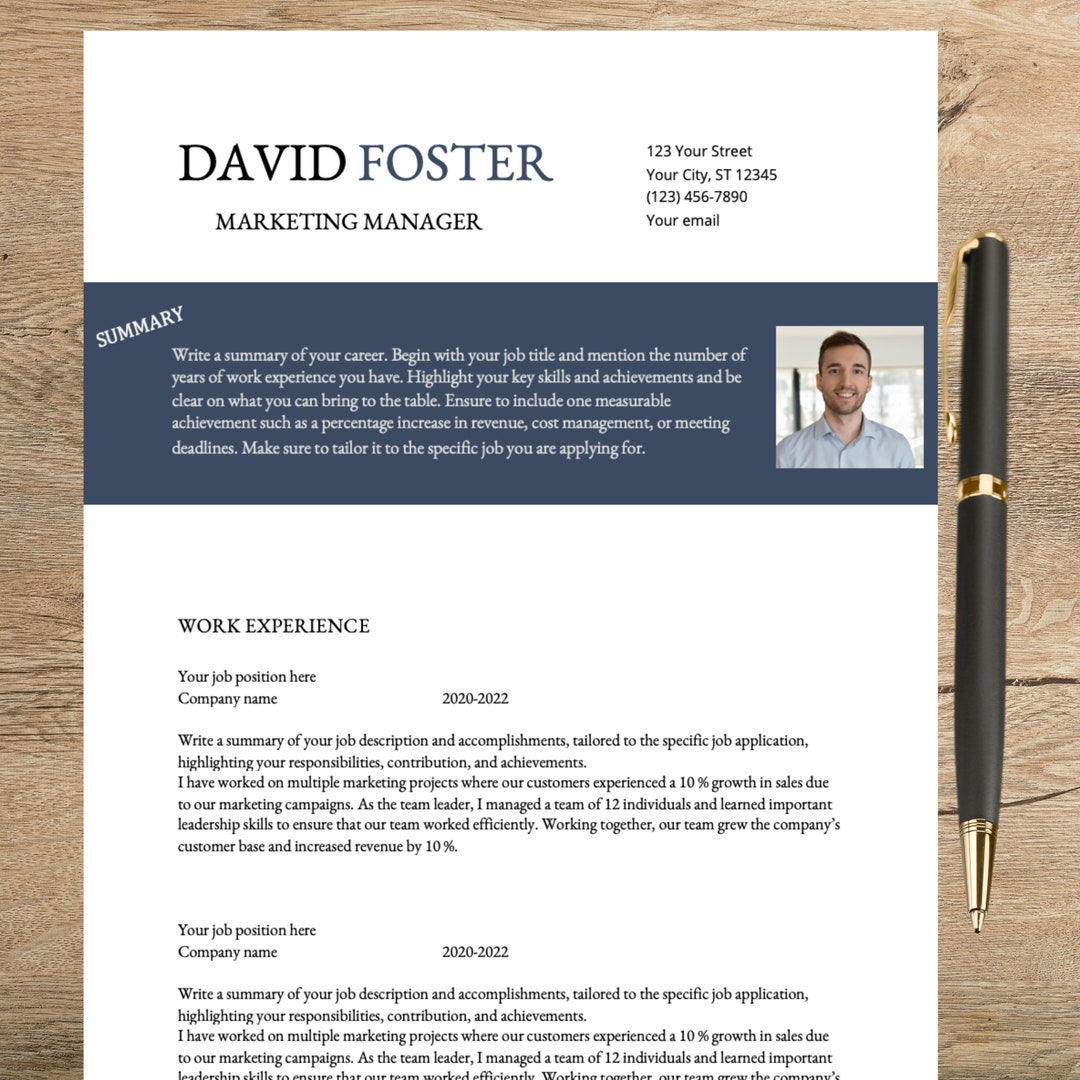 Professional Resume Template With Photo, Resume for Docs and Word ...