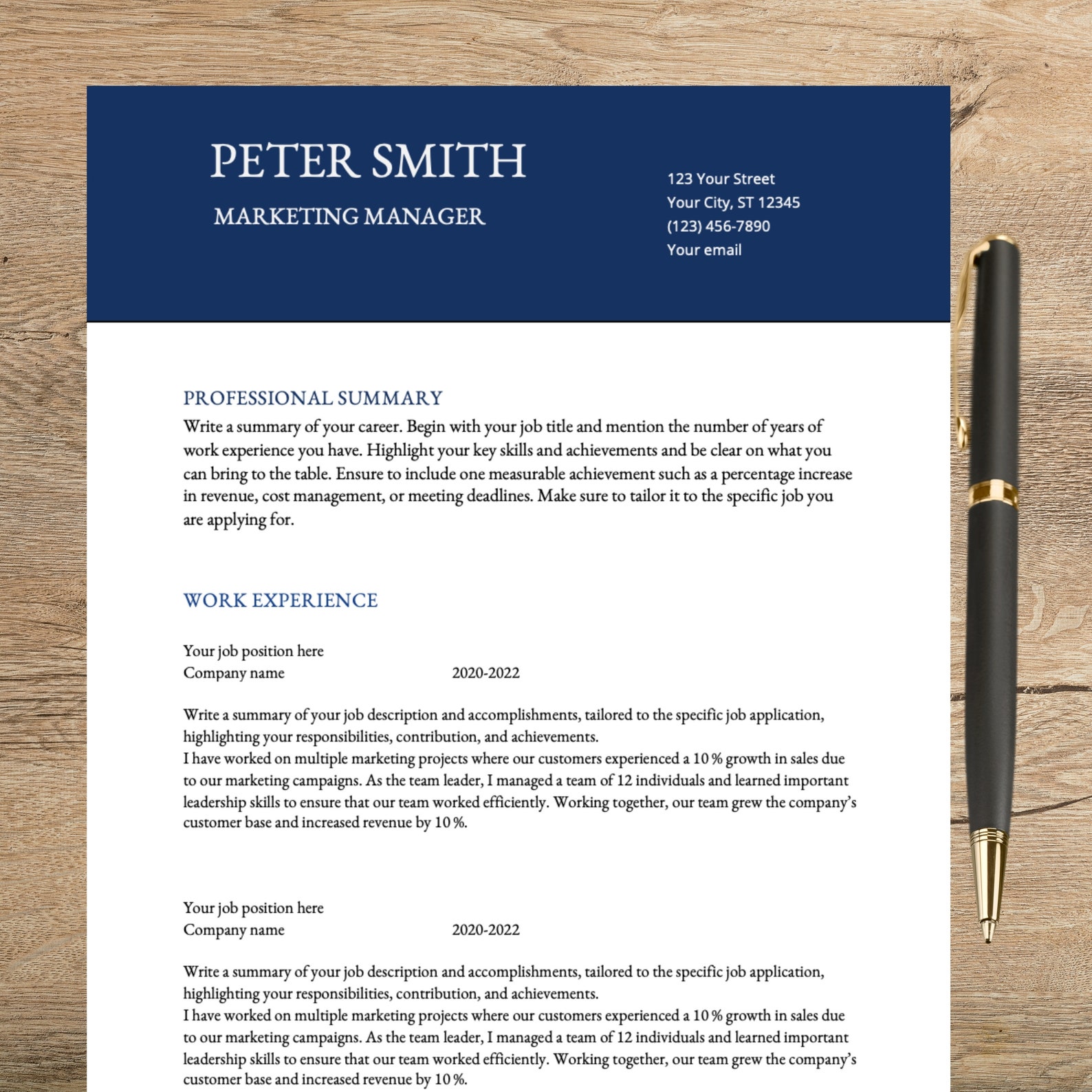 Resume Template for Microsoft Word and Google Docs, Professional Resume ...