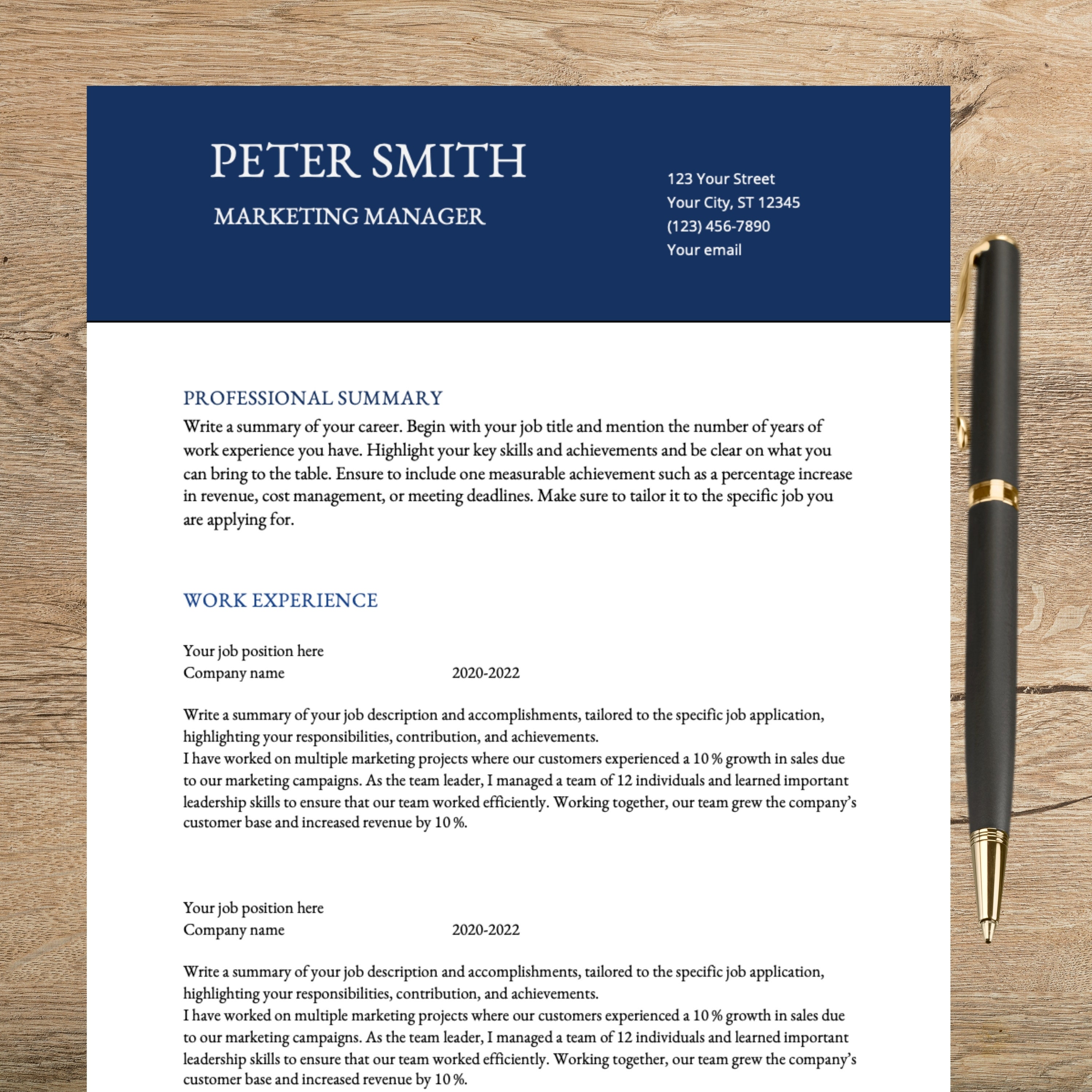 Resume Template for Microsoft Word and Google Docs, Professional Resume ...