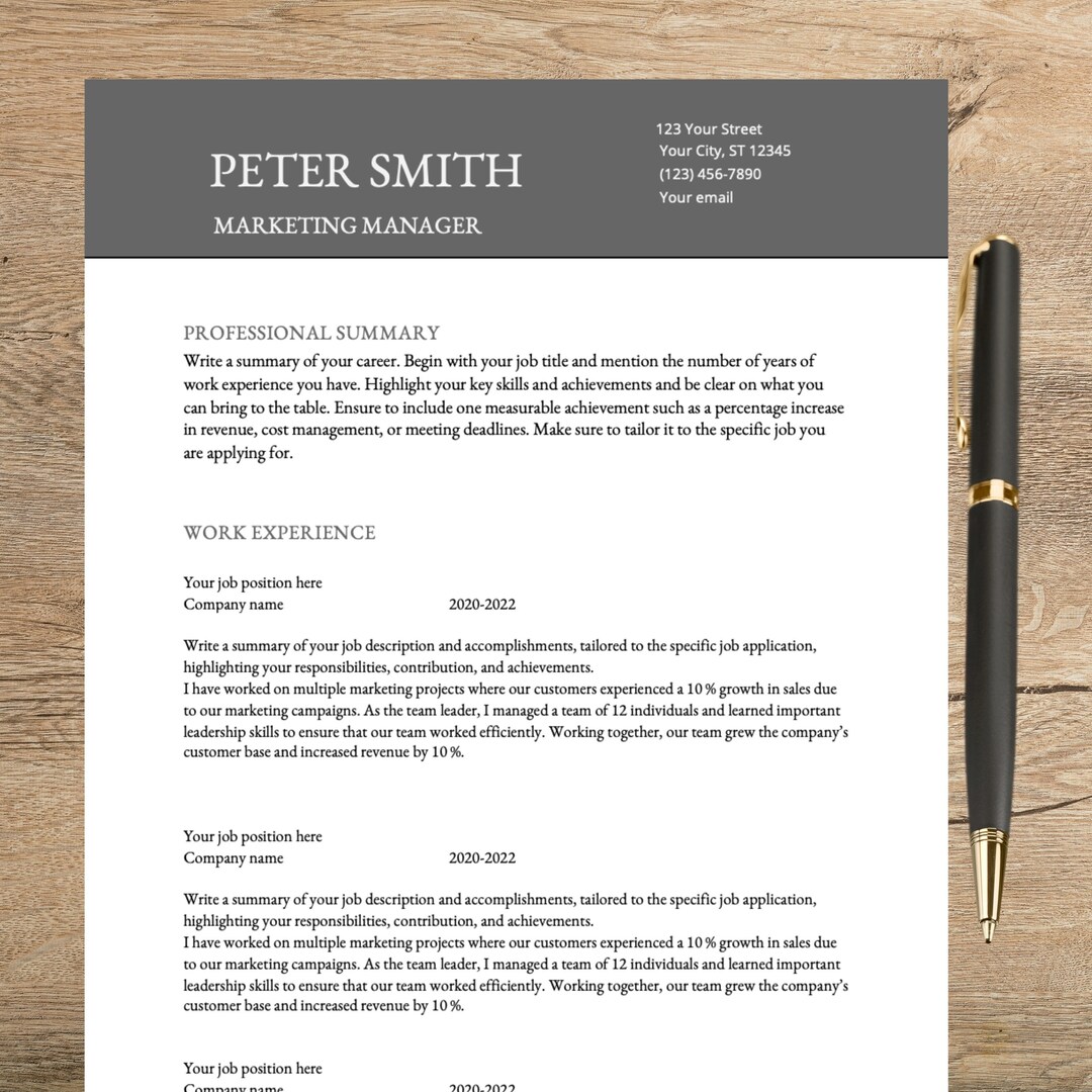 Resume Template for Microsoft Word and Google Docs, Professional Resume ...