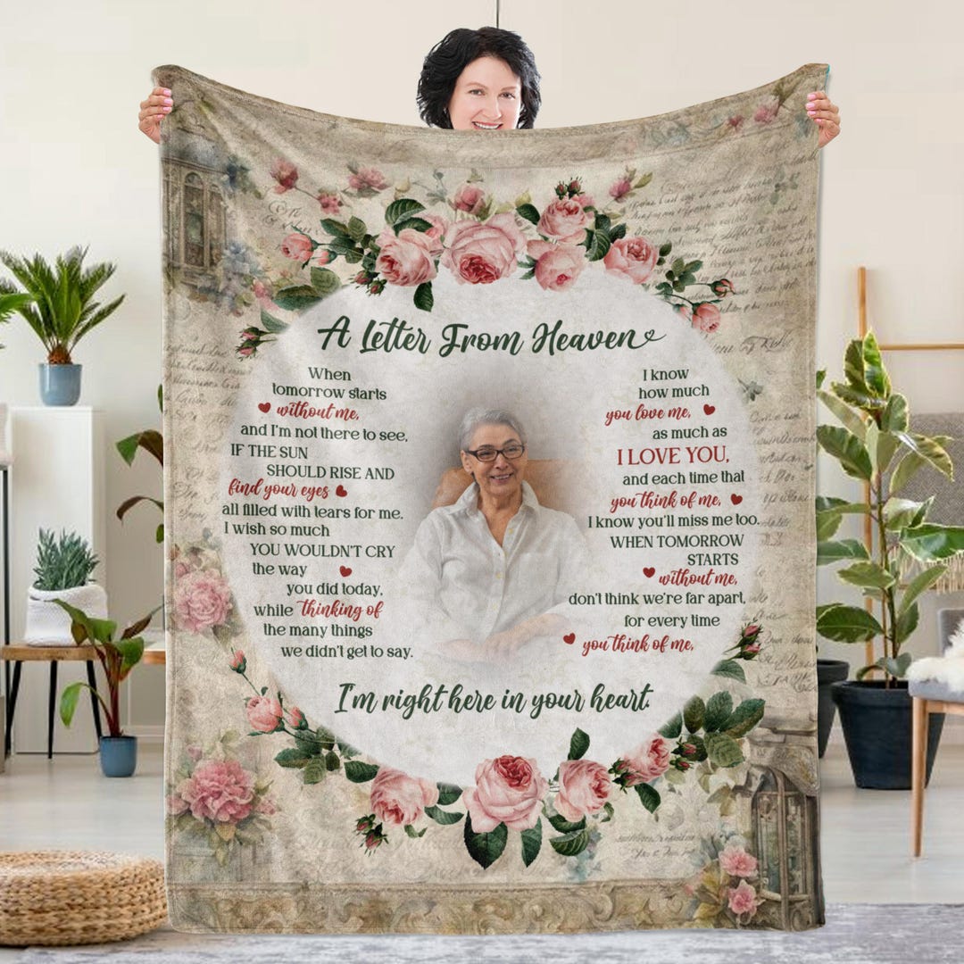 Memory Blanket With Photo A Letter From Heaven, Personalized Loss of ...