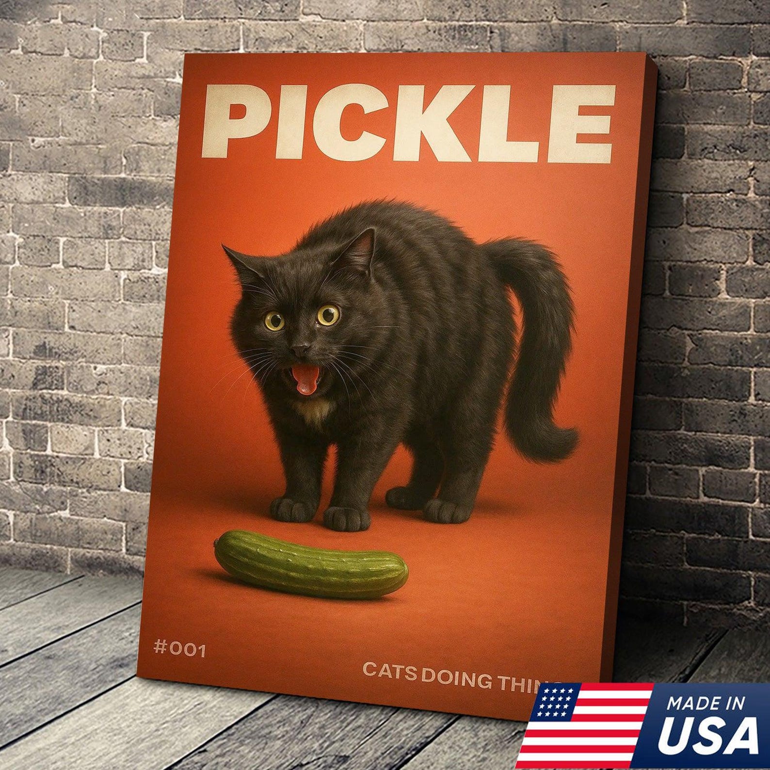 Funny Black Cat Pickle Wall Art Canvas, Scared Cat Cucumber Meme Poster ...