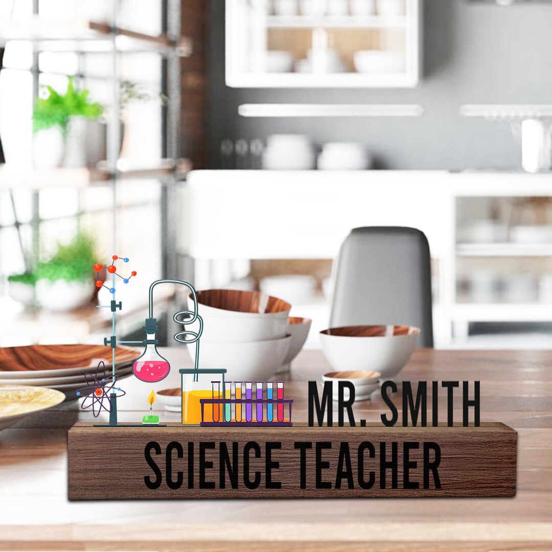 Personalized Science Teacher Desk Nameplate Chemistry Lab Wooden Plaque ...