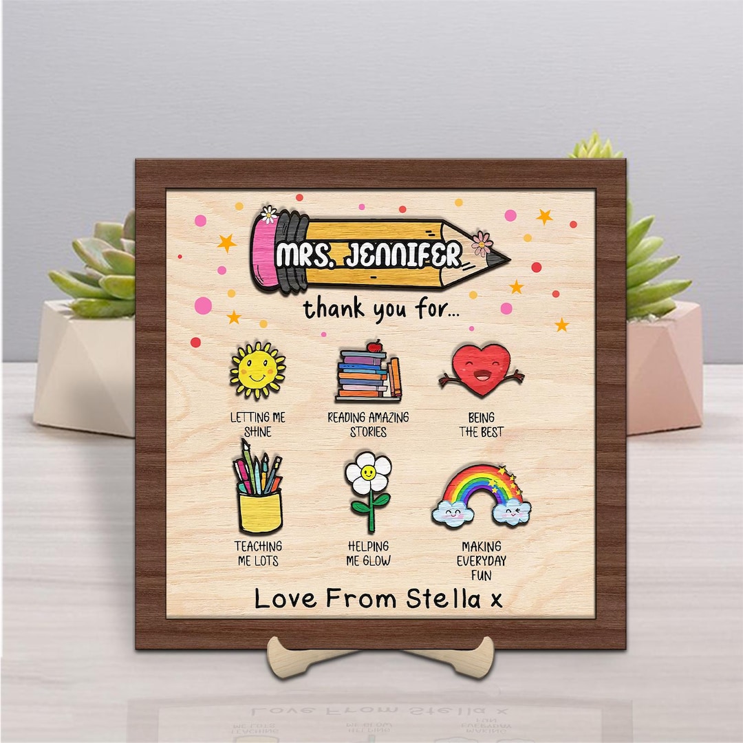 Personalized Teacher Wooden Plaque Cute Classroom Desk Sign School ...