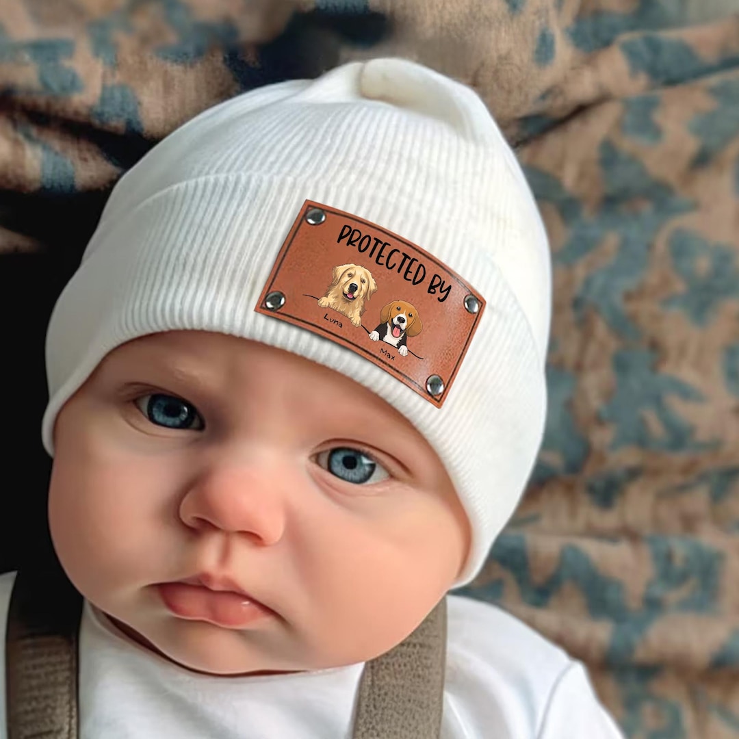 Personalized Baby Beanie With Vegan Leather Patch for Boy Girl, Custom ...