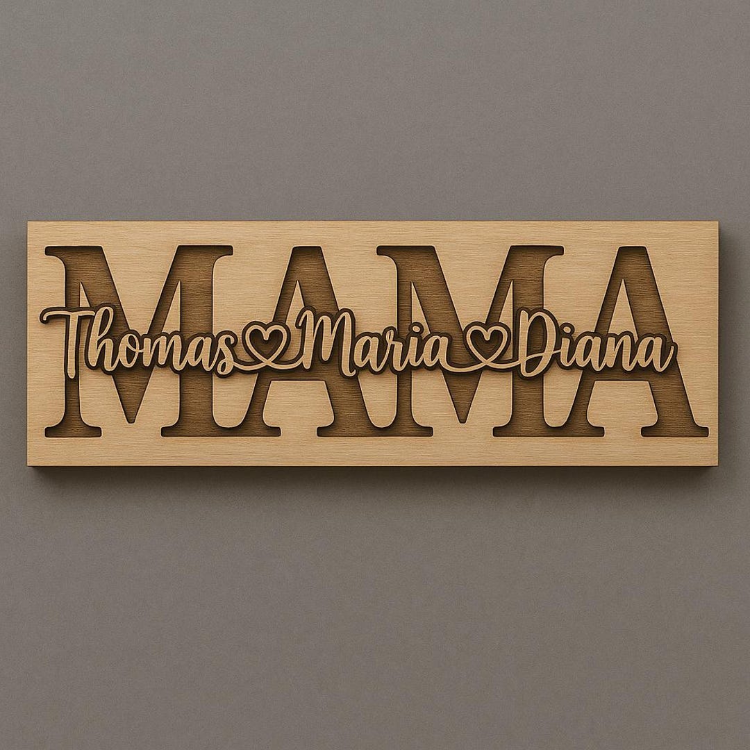 Personalized Wooden Mama Sign With Kids Names and Hearts, Laser Cut ...