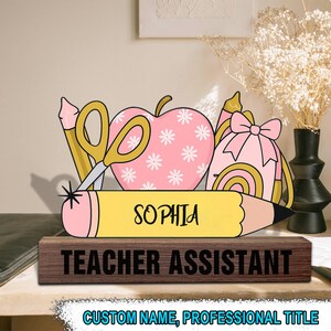 Personalized Cute Teacher Assistant Desk Name Plate, Wooden Classroom ...