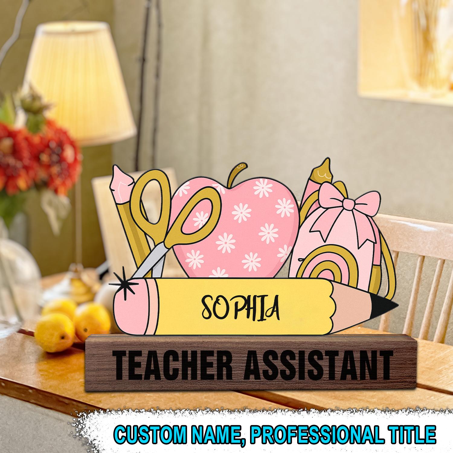 Personalized Cute Teacher Assistant Desk Name Plate, Wooden Classroom ...