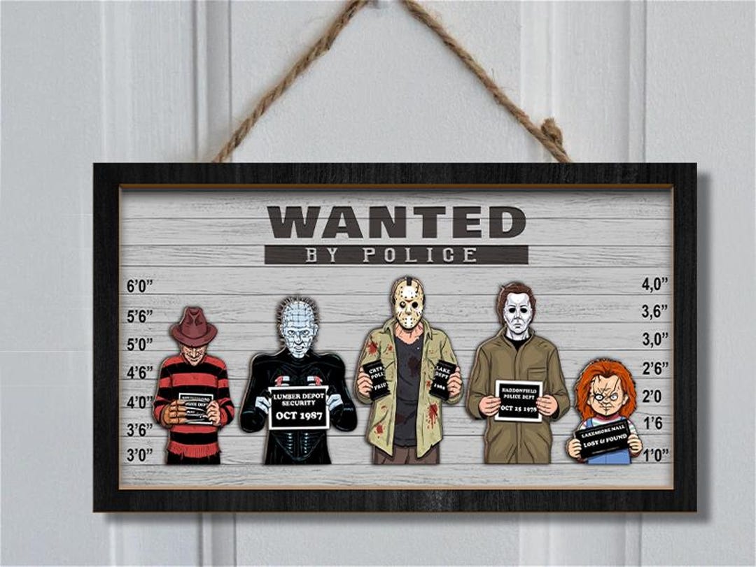 Wanted Horror Characters Halloween Frame Wood Sign, Home Decoration ...