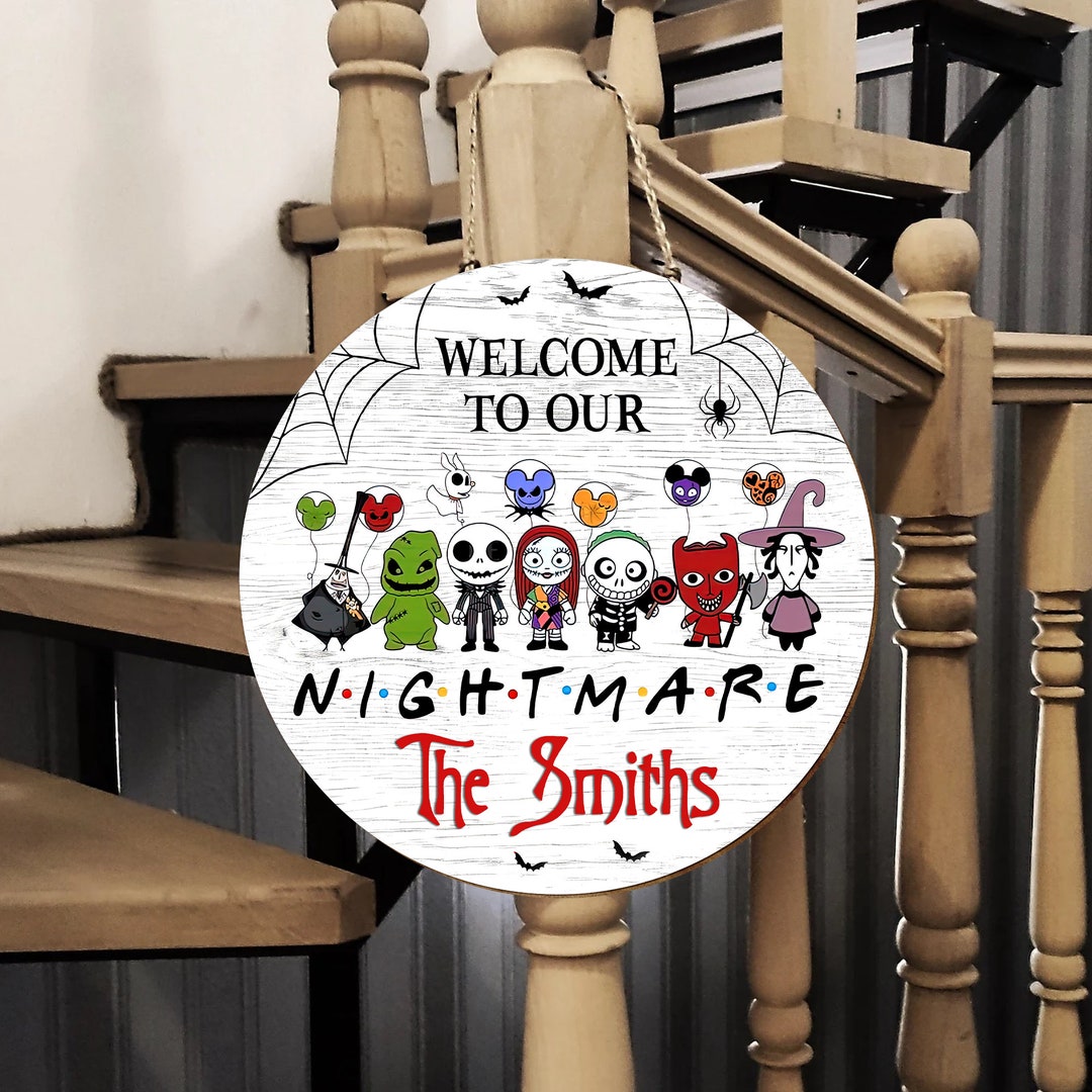 Welcome to Our Nightmare Sign, Halloween Horror Movie Characters Door ...