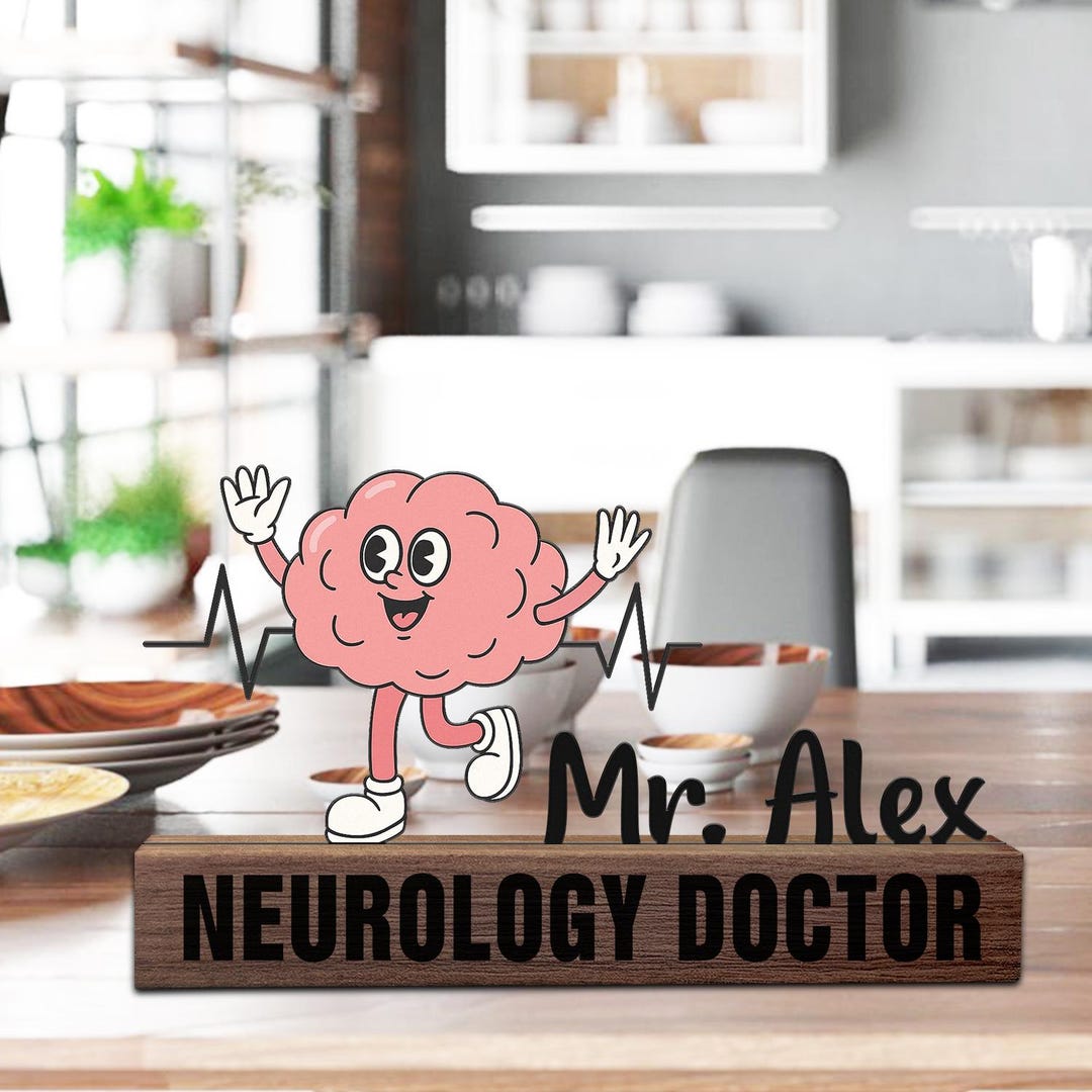 Custom Neurology Doctor Desk Sign With Cute Brain Heartbeat Line Funny ...