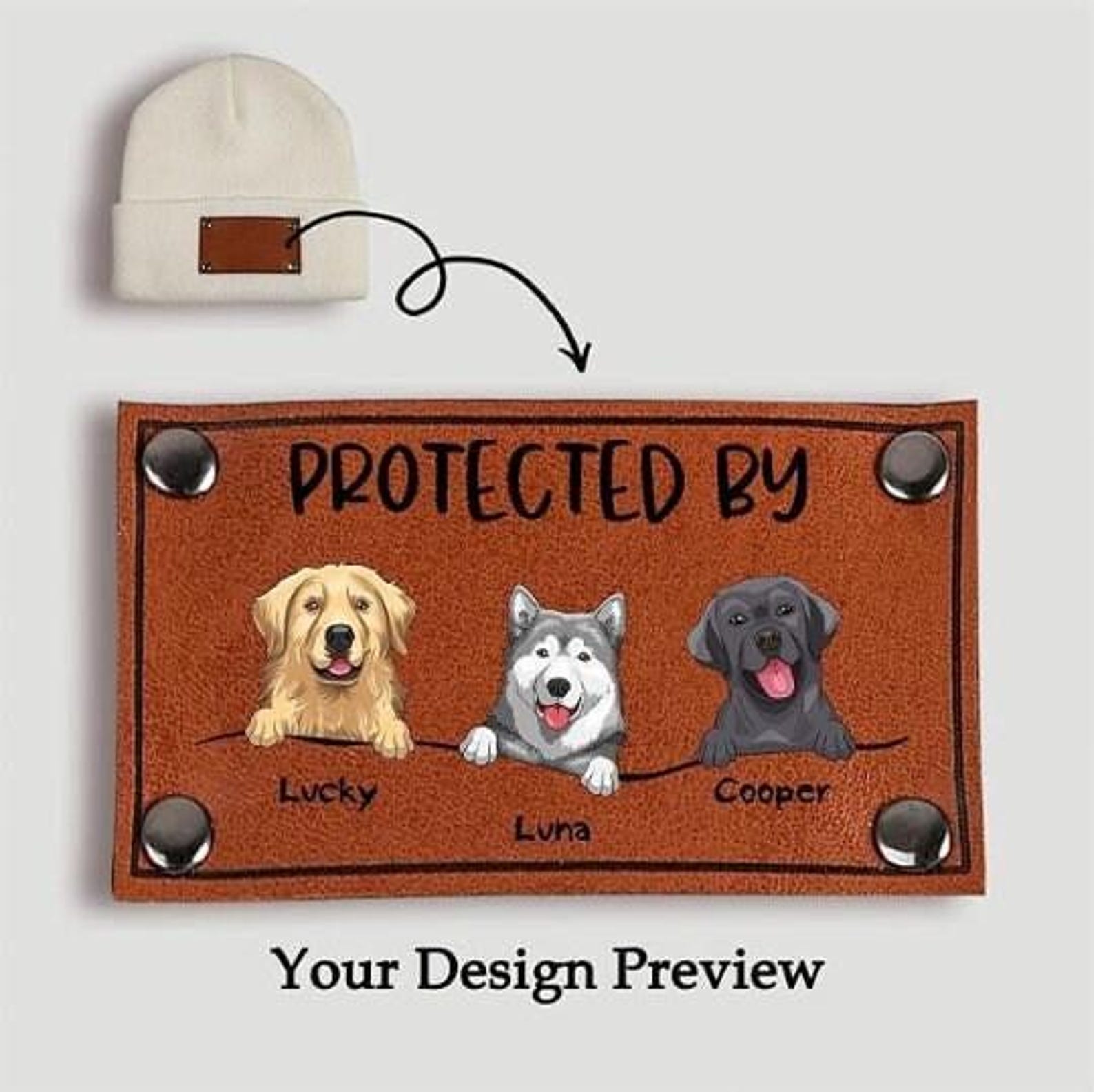 Personalized Baby Beanie With Vegan Leather Patch for Boy Girl, Custom ...