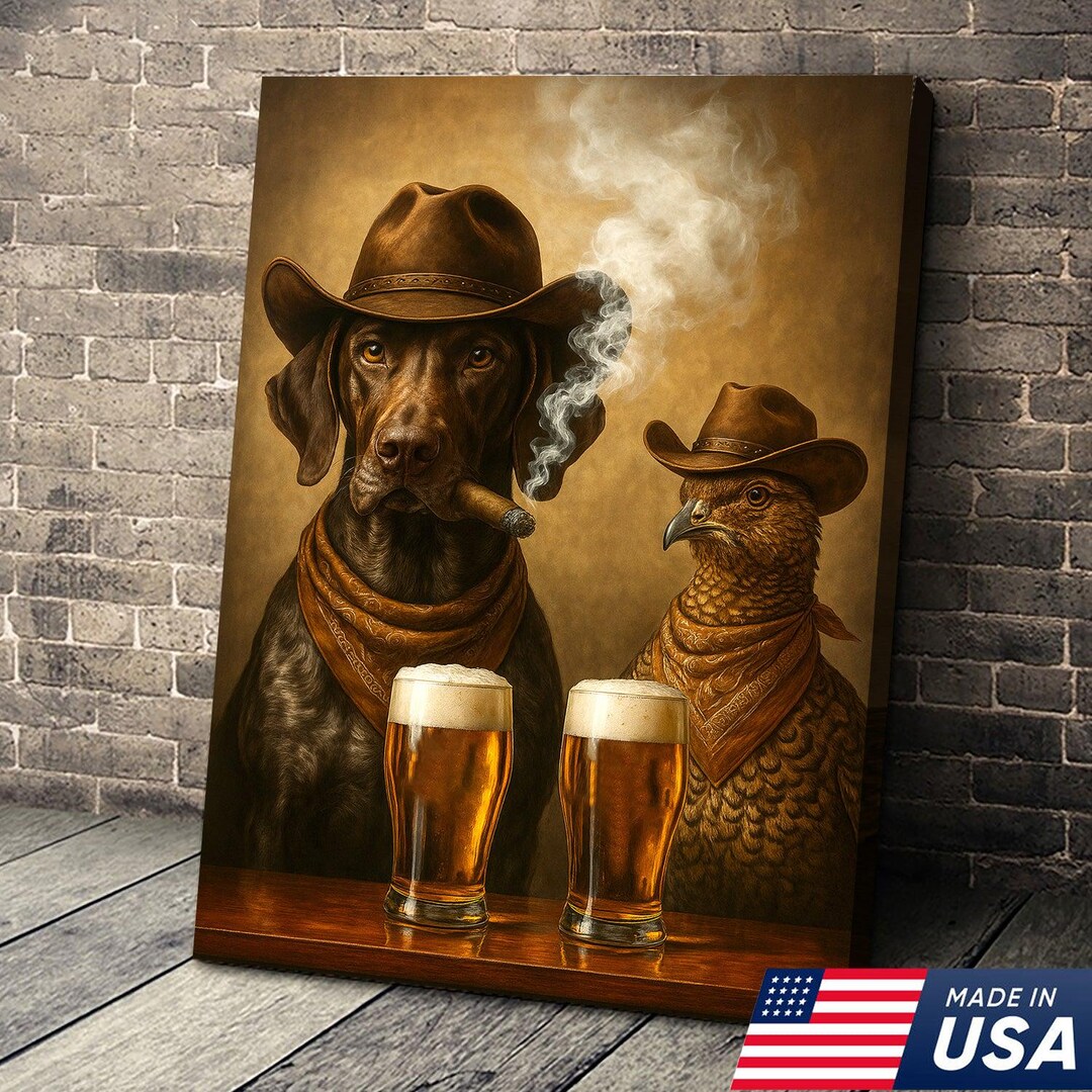 Funny Dog Grouse Beer Canvas Wall Art – Rustic Cowboy Bar Decor Gift ...