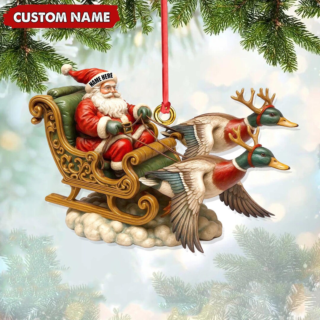 Personalized Santa Sleigh Duck Ornament, Custom Name Christmas Gift for ...