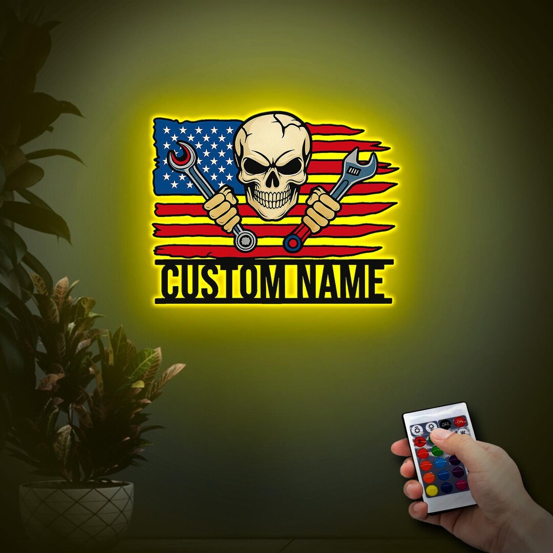 Personalized Mechanic Metal Wall Sign American Flag Garage Decor With ...