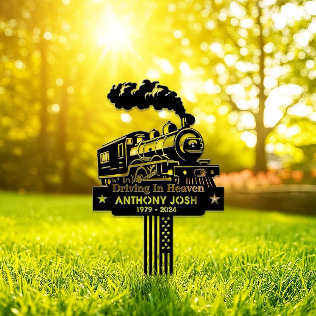 Custom Train Memorial Metal Garden Stake – Steam Locomotive Grave ...