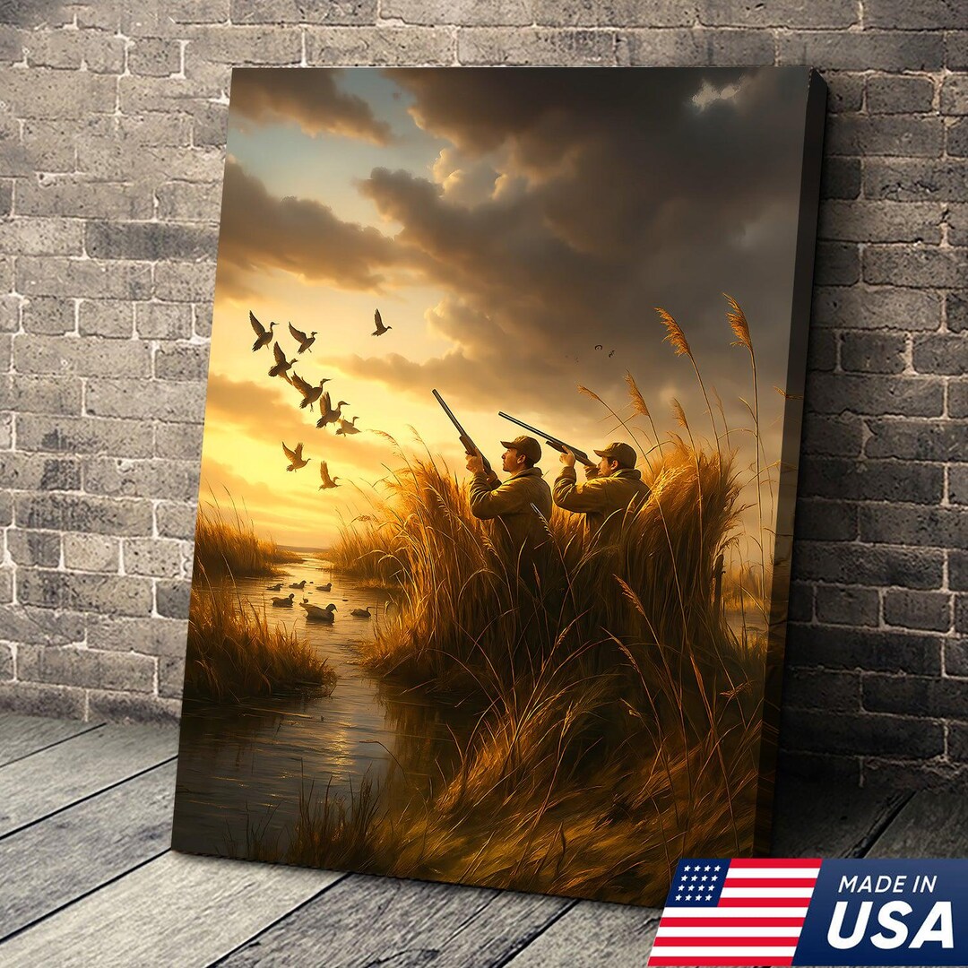 Duck Hunting Sunset Canvas – Rustic Wall Art for Hunters, Cabins ...