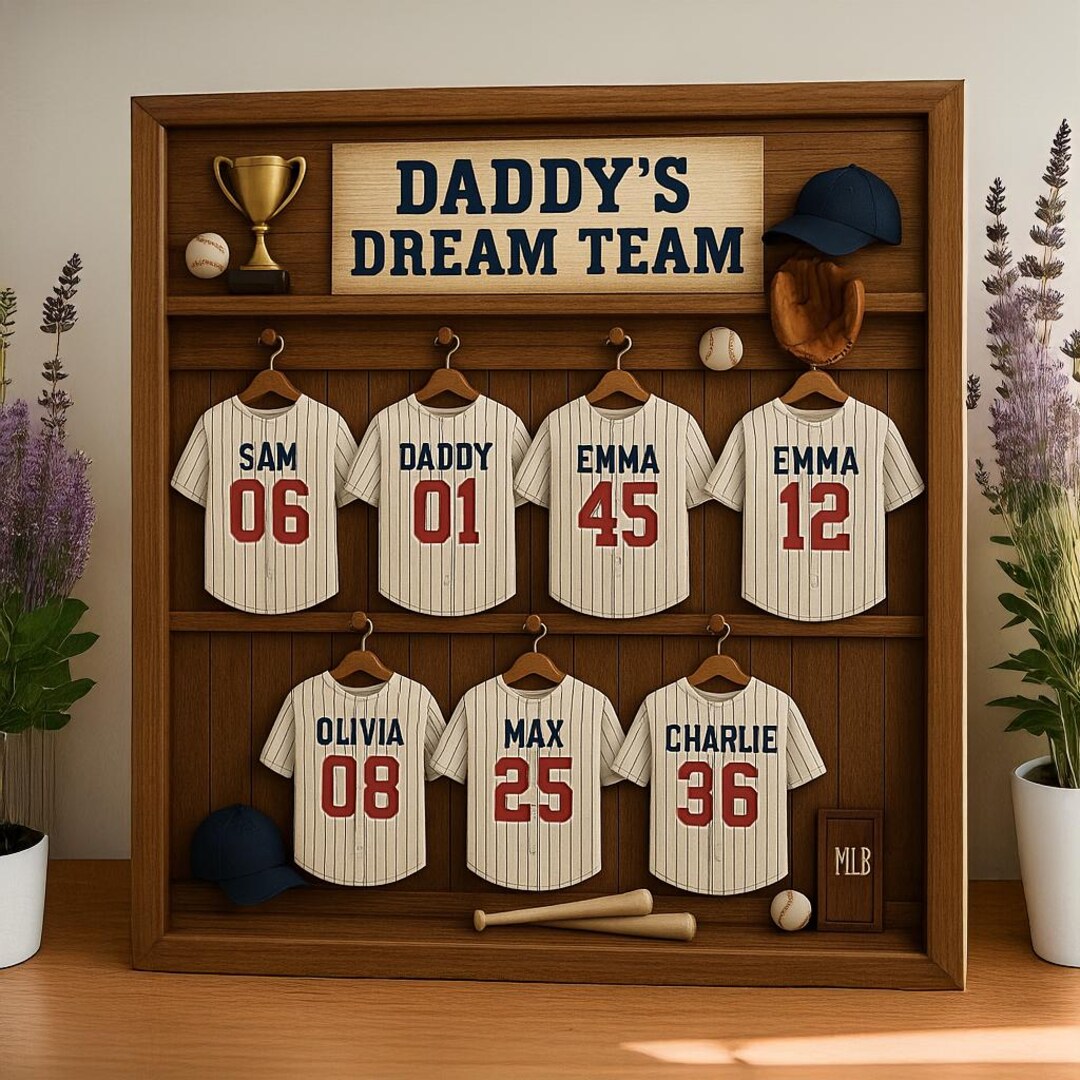 Personalized Daddy's Dream Team Wooden Sign | Custom Baseball Jersey ...
