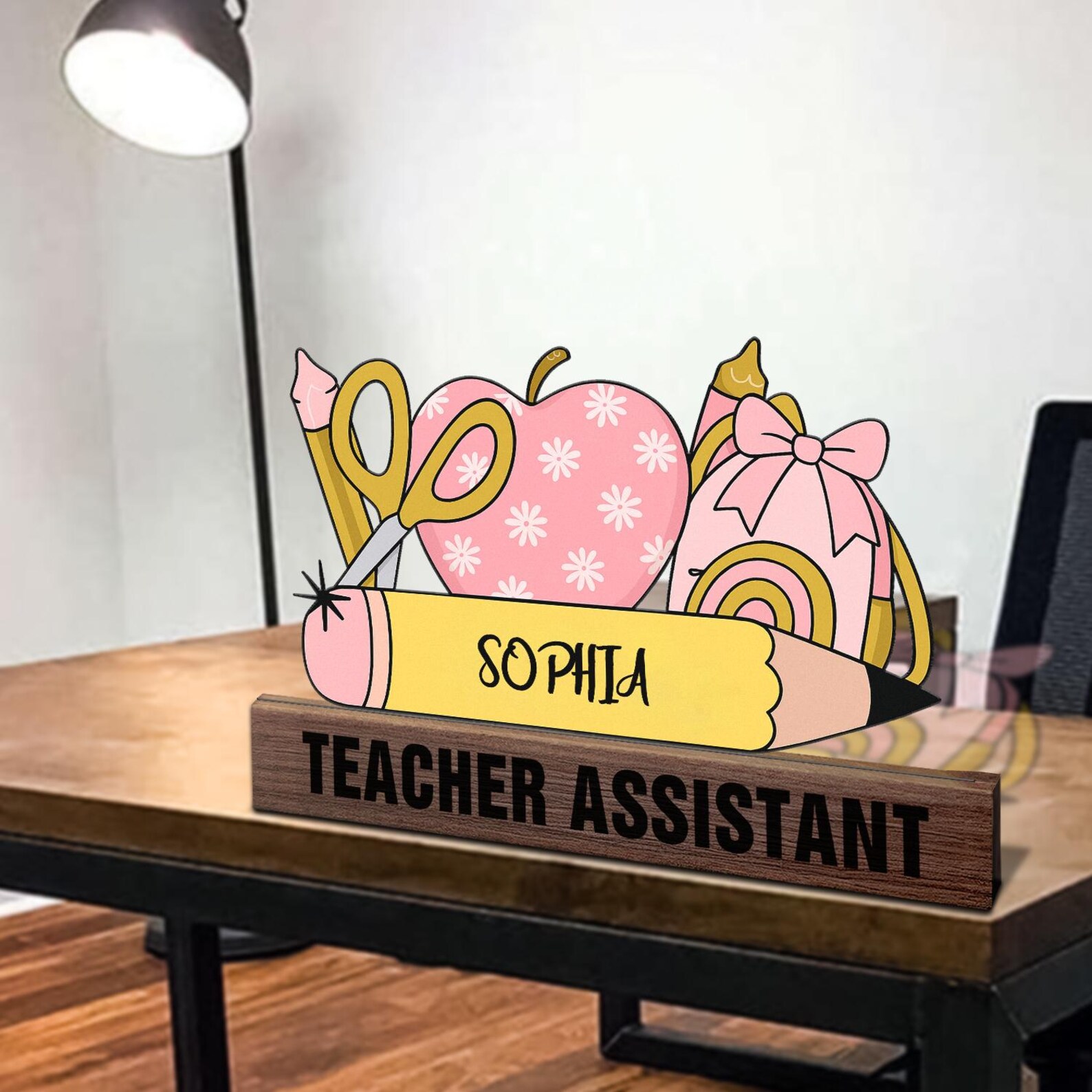 Personalized Cute Teacher Assistant Desk Name Plate, Wooden Classroom ...