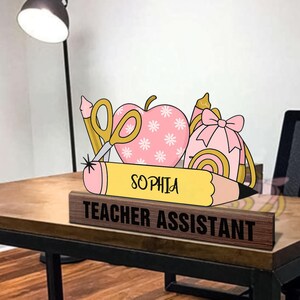 Personalized Cute Teacher Assistant Desk Name Plate, Wooden Classroom ...