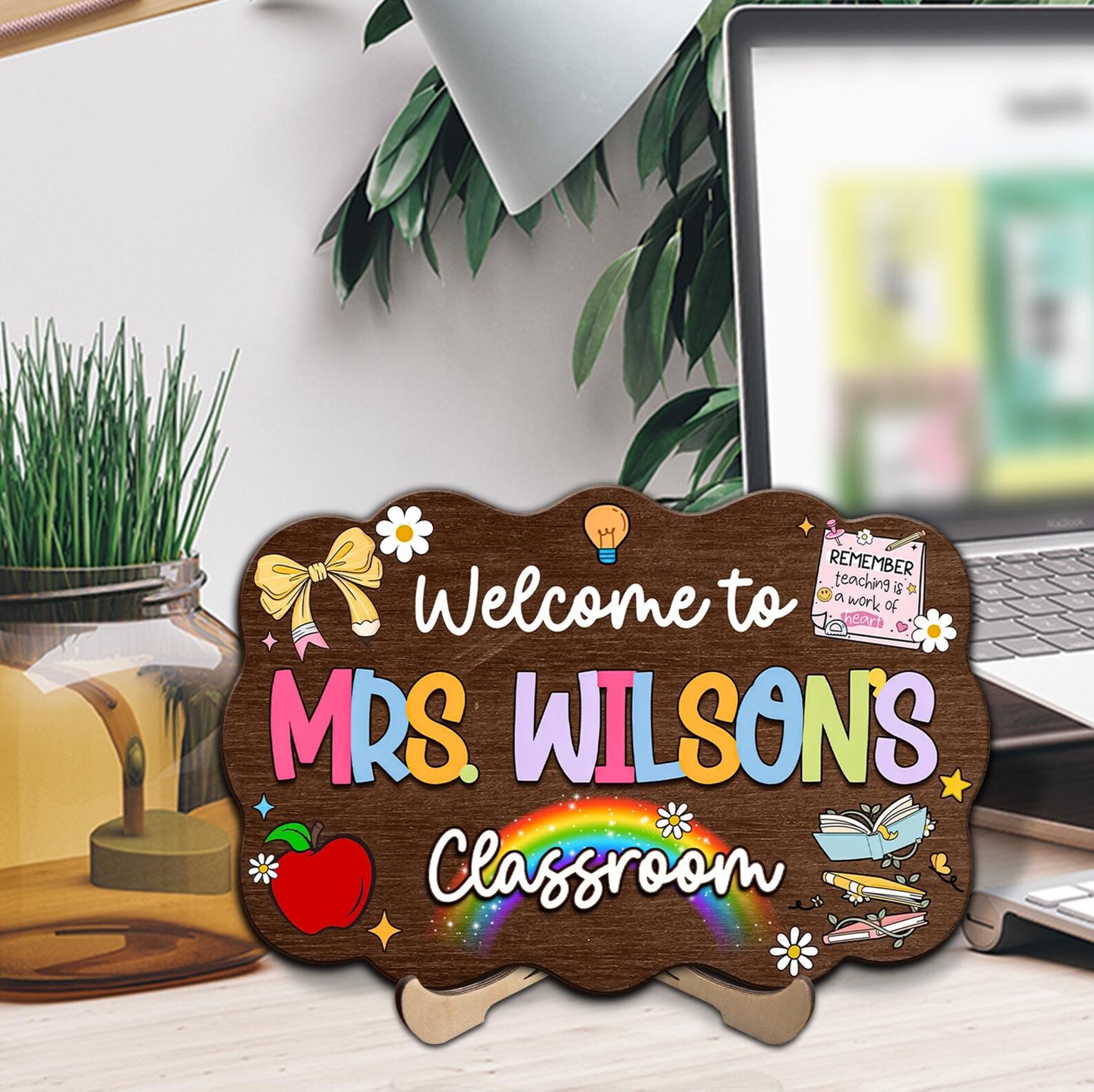 Personalized Welcome to Classroom Door Sign for Teachers, Rainbow ...