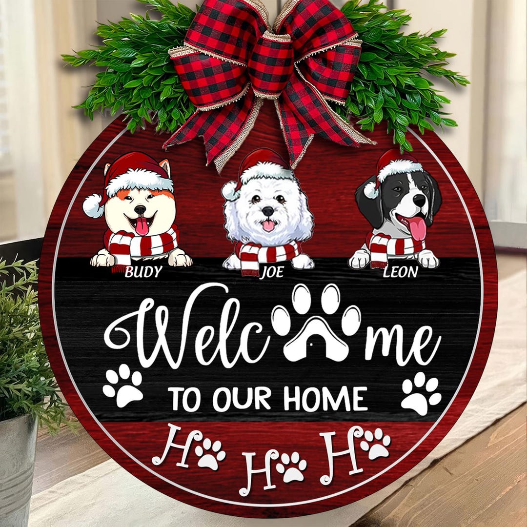 Personalized Dog Welcome Wreath Sign for Front Door, Custom Pet Name ...