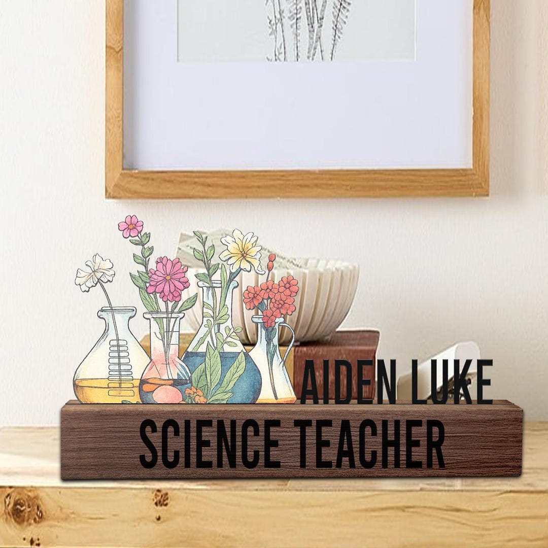 Custom Science Teacher Desk Nameplate Floral Chemistry Lab for Female ...