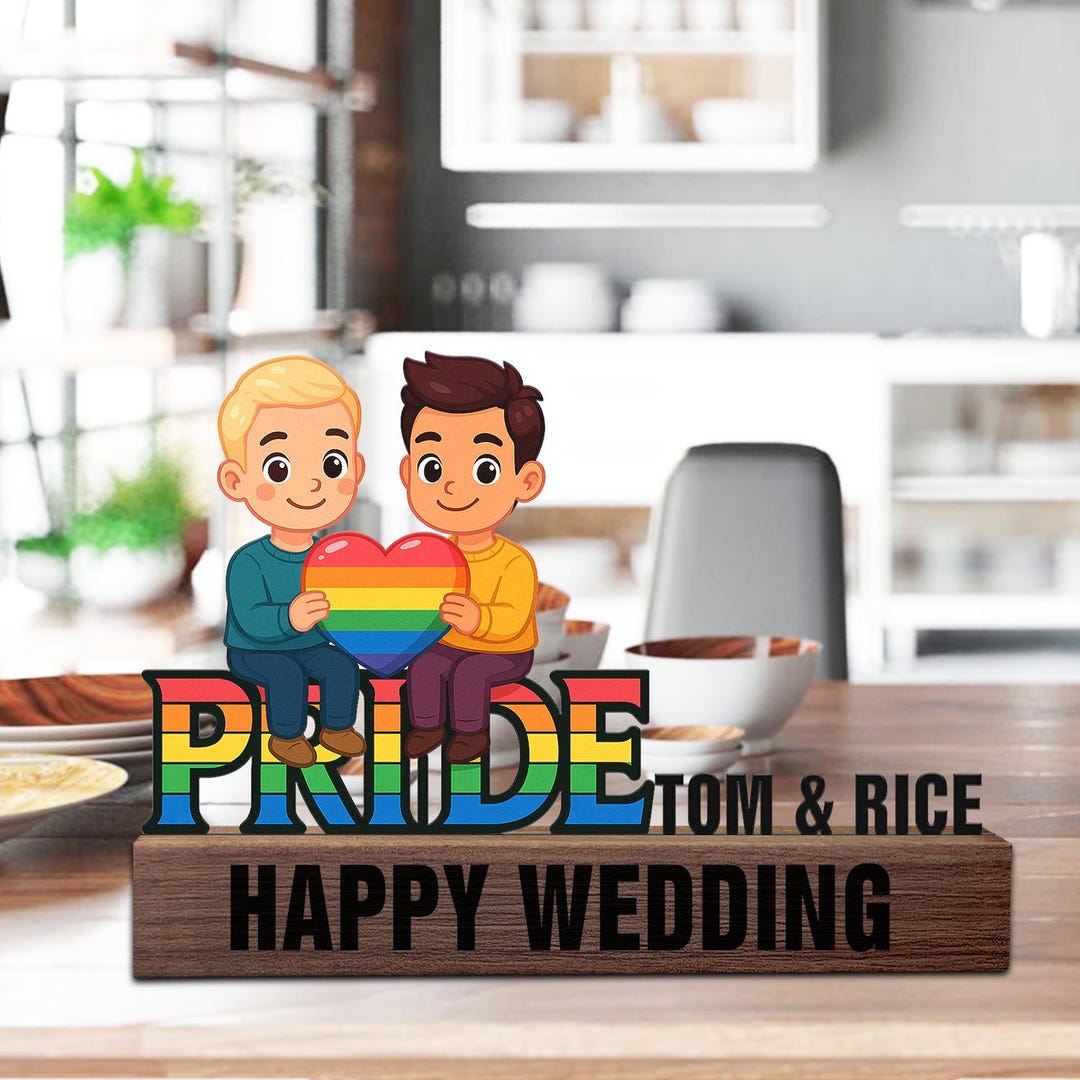 Custom Love is Love Wedding Name Desk Plate Gay Couple Cartoon Tabletop ...