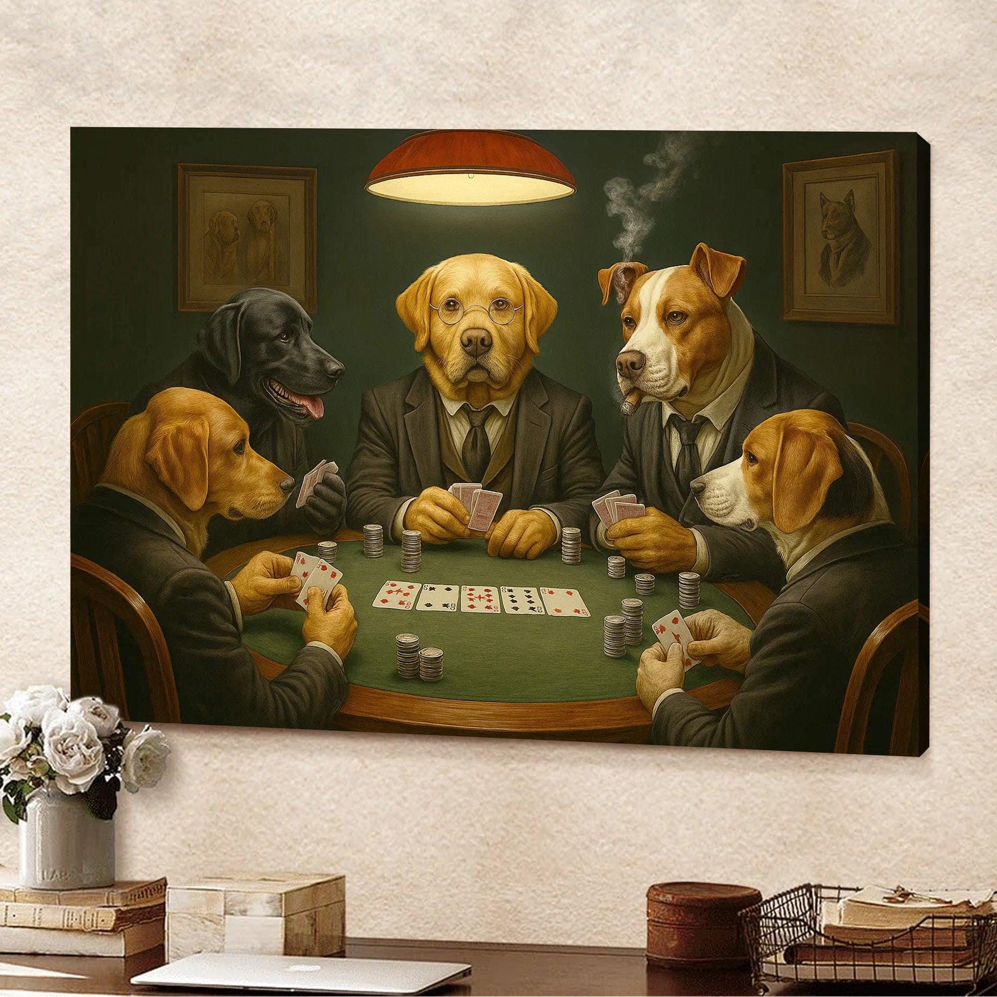 Dogs Playing Poker Canvas Wall Art, Suited Dogs Card Game Poster, Funny ...